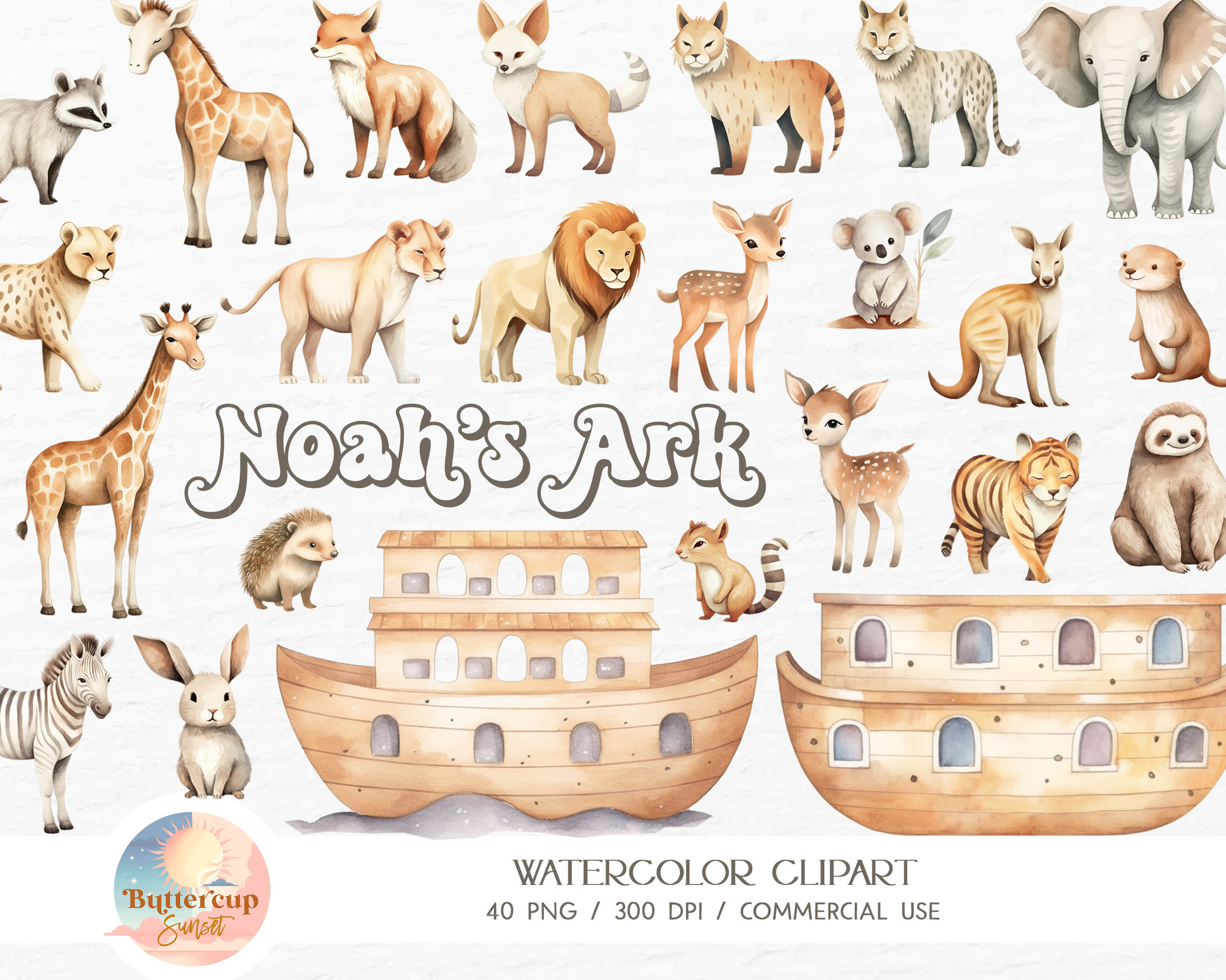 40 Noah's Ark Watercolor Clipart PNG Digital Download - Etsy UK
