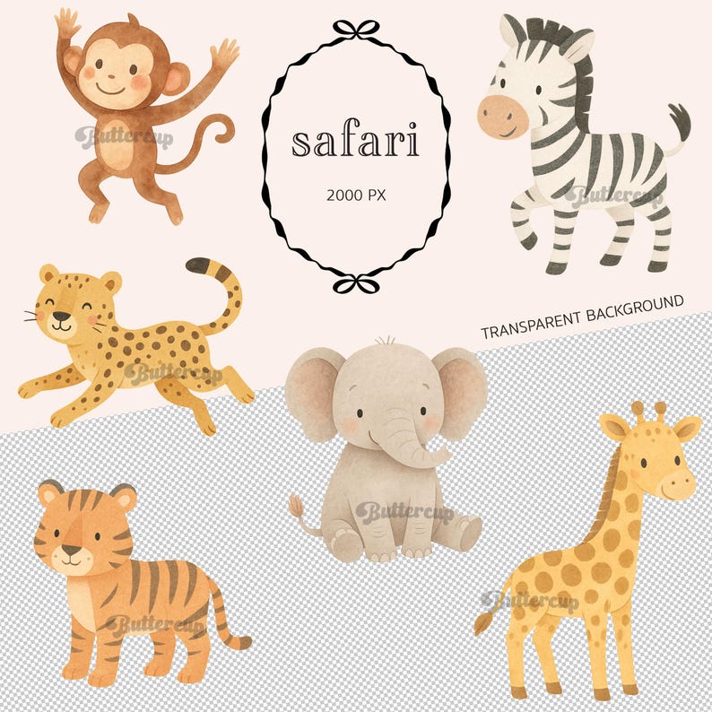Safari Jungle Clipart: Wild Animals Call All Party Animals (PNG Digital ...