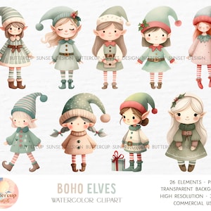 Boho Christmas Elves Clipart: Muted Tones Boho Elf Letters Xmas ...