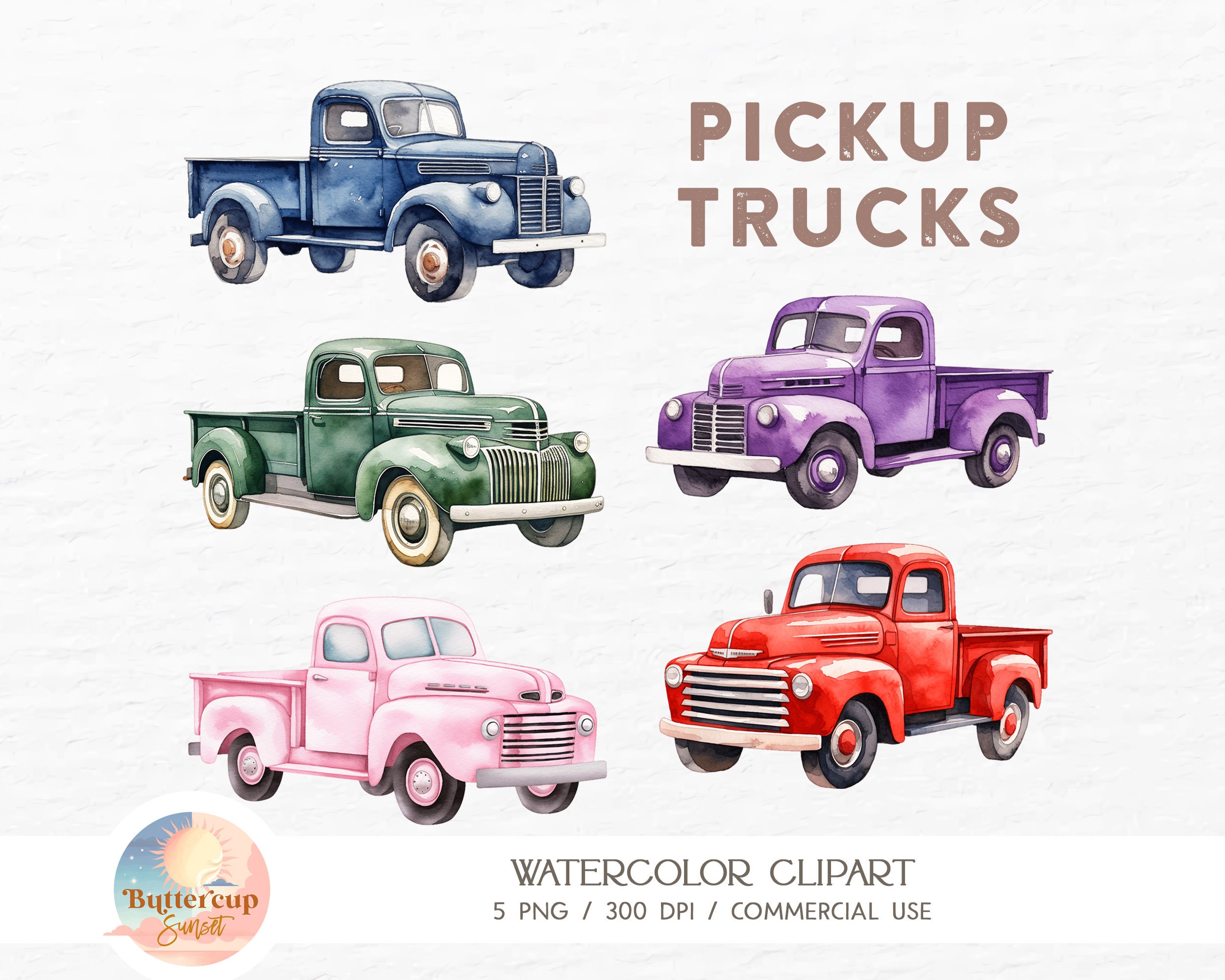 Pickup Trucks Clipart: Vintage Farm Truck Vehicle Party Decor (PNG ...