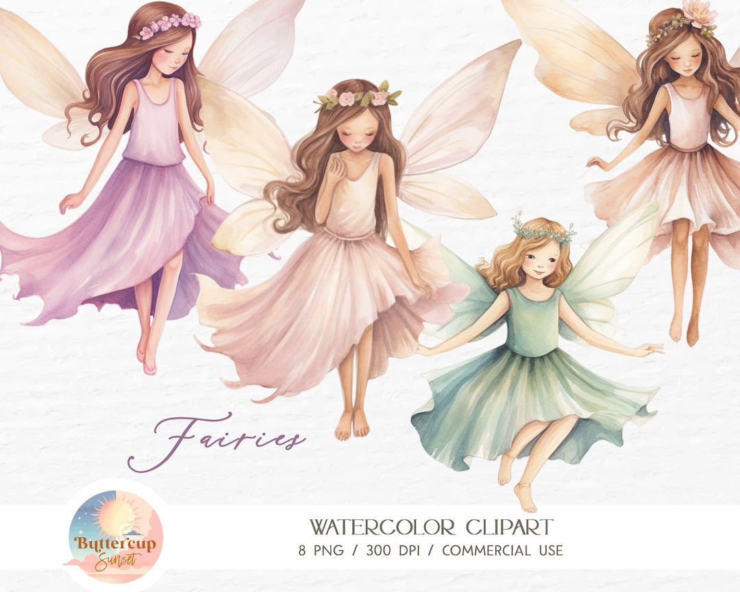 8 Fairies Watercolor Clipart PNG Digital Download | Autumn Fall Garden ...