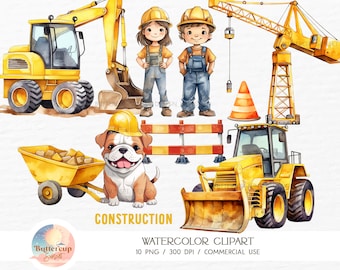 30 Construction Watercolor Clipart PNG Construction Site Vehicles ...