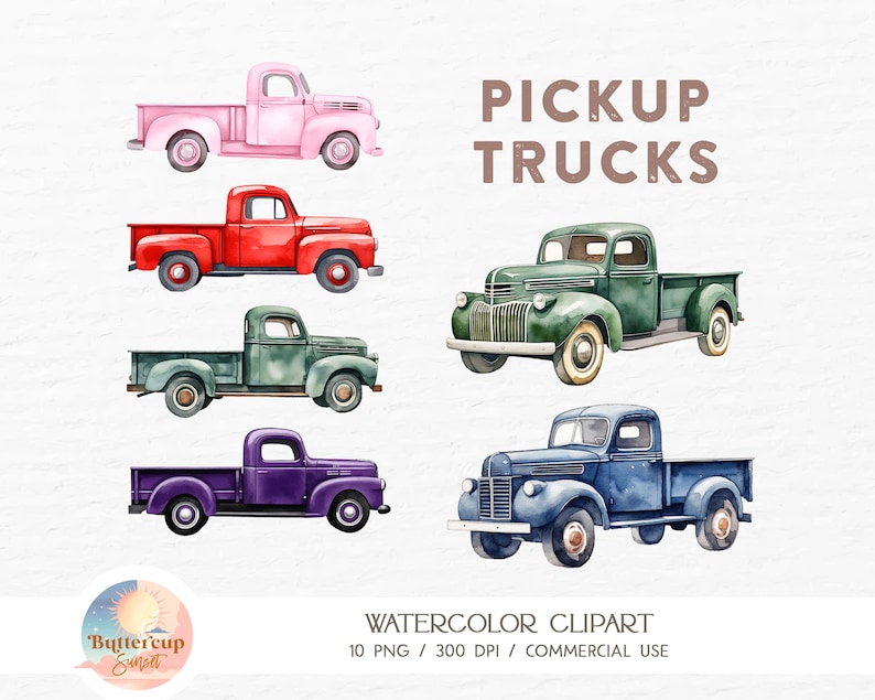 Pickup Trucks Clipart: Vintage Farm Truck Vehicle Party Decor (PNG ...