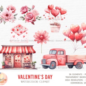 26 Valentine's Day Favorites Watercolor Clipart PNG Digital Download ...