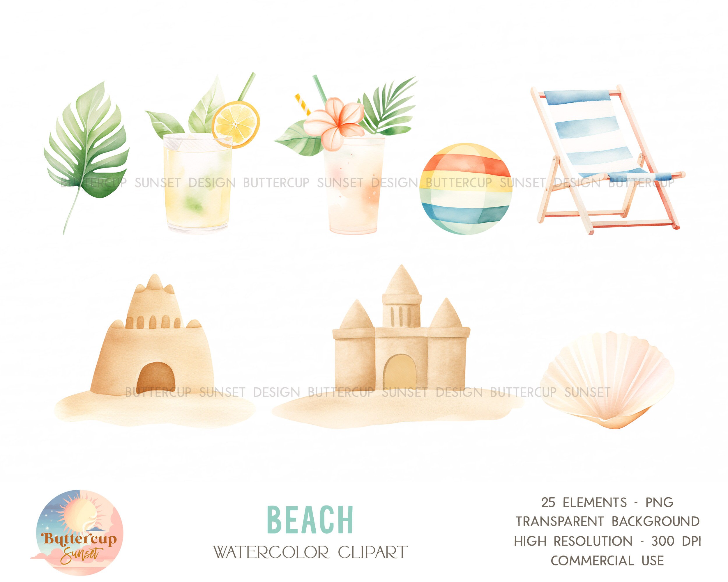 25 Retro Surfing Beach Watercolor Clipart PNG Digital Download - Etsy