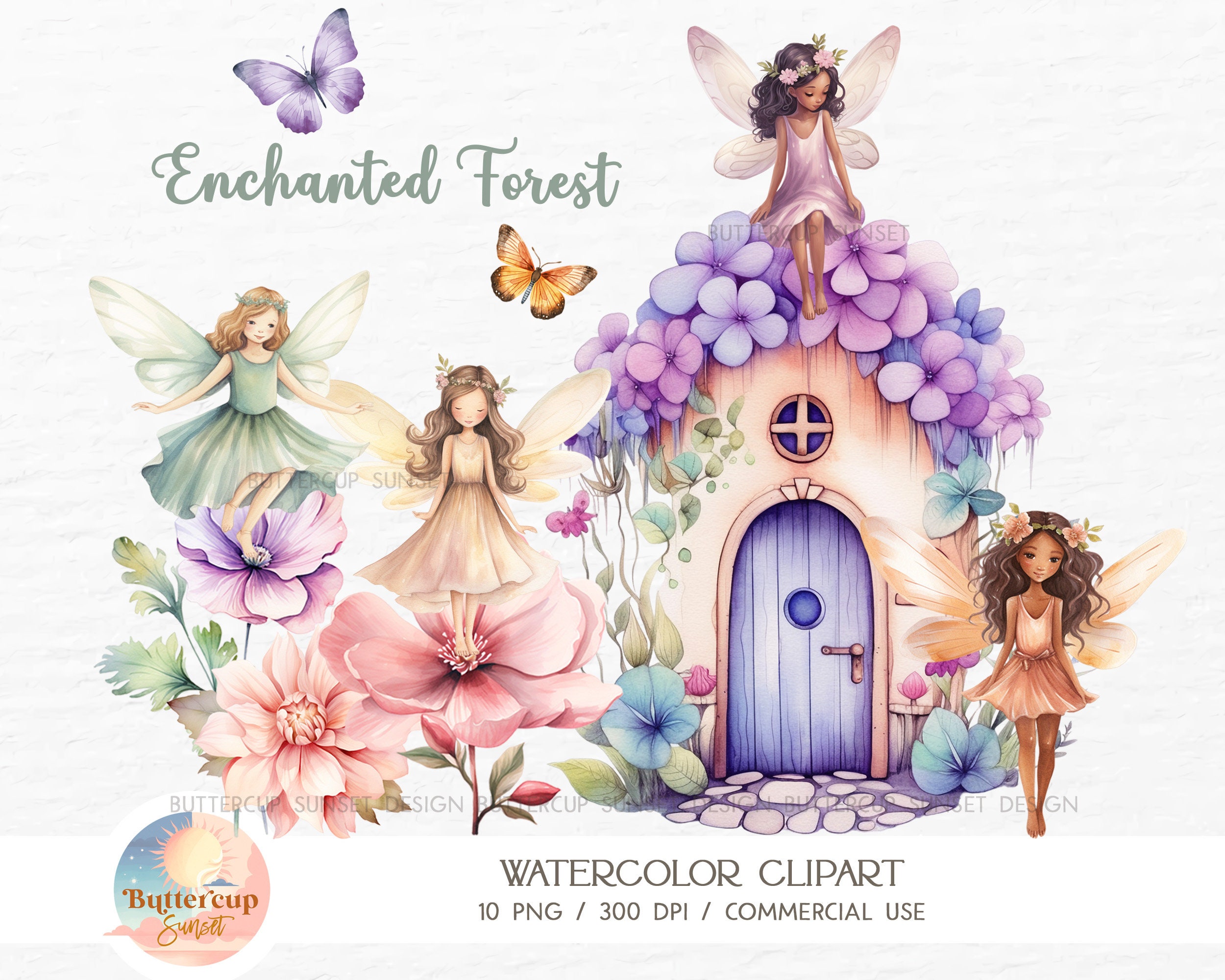 10 Enchanted Forest Fairy Watercolor Clipart PNG Digital - Etsy
