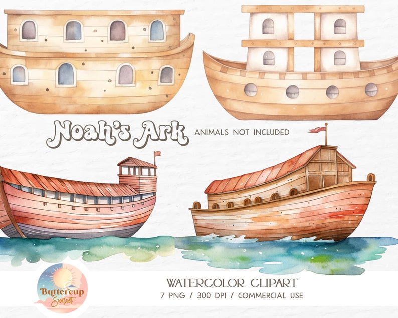 7 Noah's Ark Watercolor Clipart PNG Digital Download - Etsy
