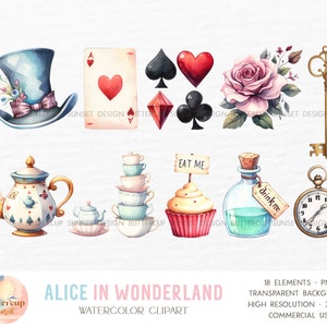 18 Alice Tea Party Watercolor Clipart PNG Digital Download | Cute Alice ...