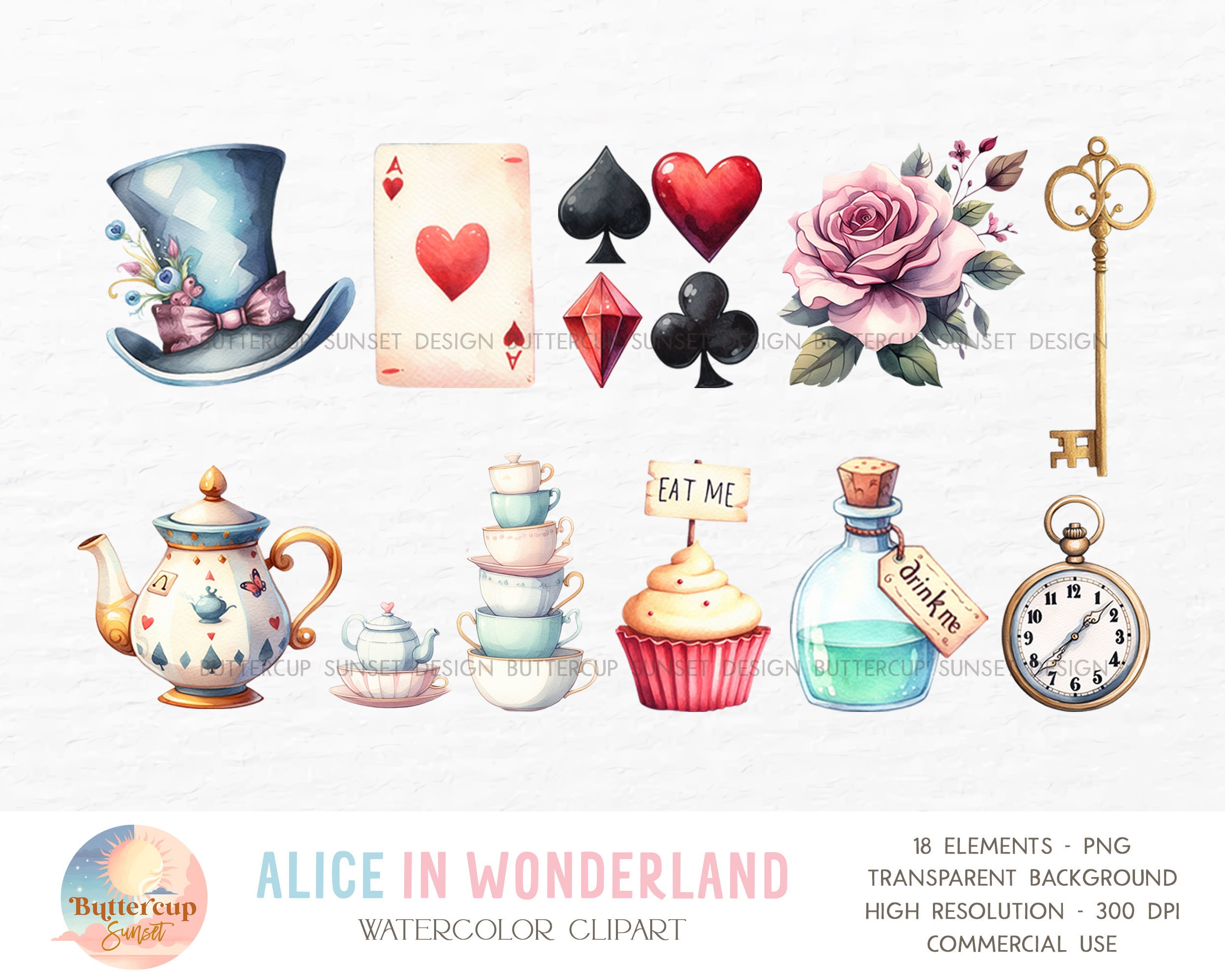 18 Alice Tea Party Watercolor Clipart PNG Digital Download Cute Alice ...