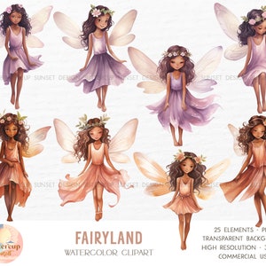 25 Dark Skin Fairies Watercolor Clipart PNG Digital Download | Black ...