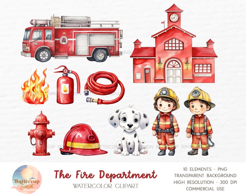 Fire Rescue Clipart: Fireman Firefighter Equipment Fire Truck Birthday ...