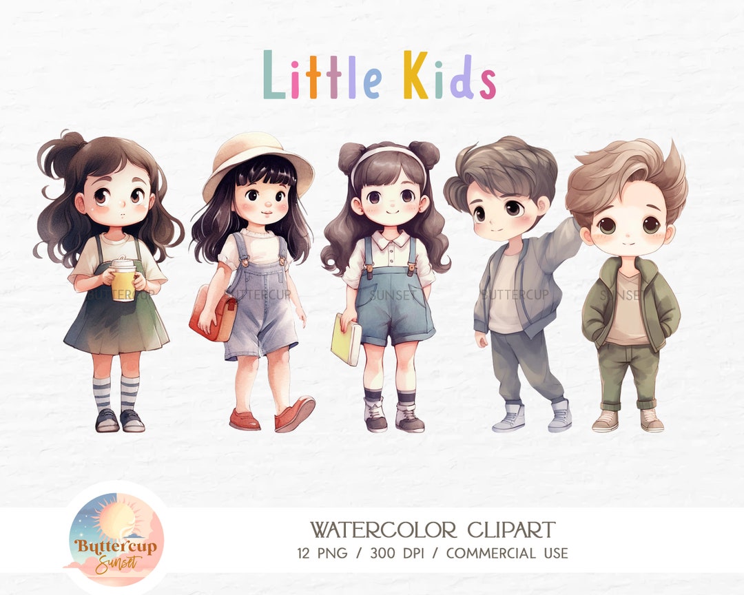 12 Little Kids Watercolor Clipart PNG Digital Download | Cartoon Boys ...