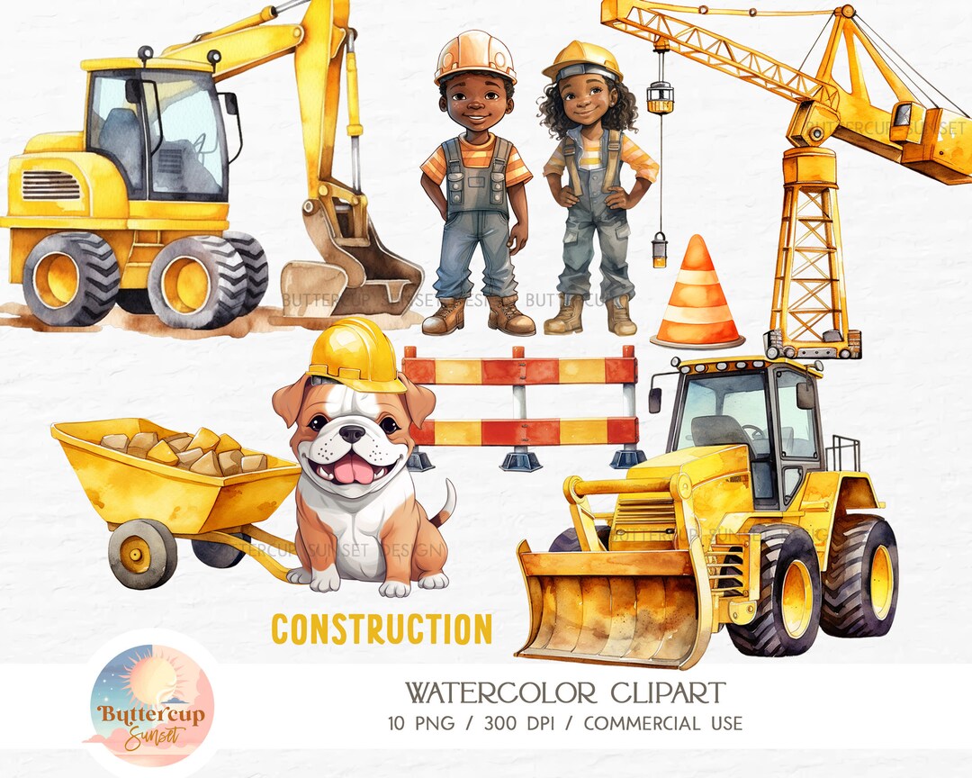 10 Construction Watercolor Clipart PNG | Construction Vehicles ...