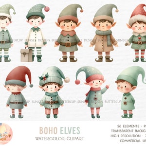 26 Boho Elves Christmas Watercolor Clipart PNG Digital Download | Boho ...