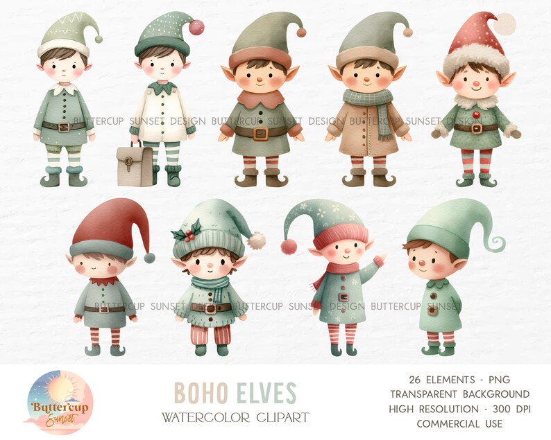 Boho Christmas Elves Clipart: Muted Tones Boho Elf Letters Xmas ...