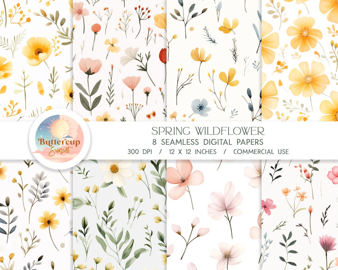 8 Floral Seamless Digital Papers | Spring Summer Wildflowers Seamless ...