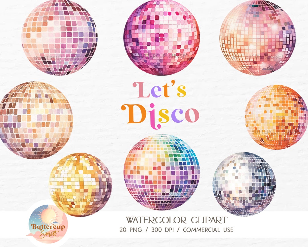 20 Disco Balls Watercolor Clipart PNG Digital Download | Groovy Disco ...
