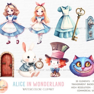 30 Alice in Wonderland Watercolor Clipart PNG Digital Download | Cute ...