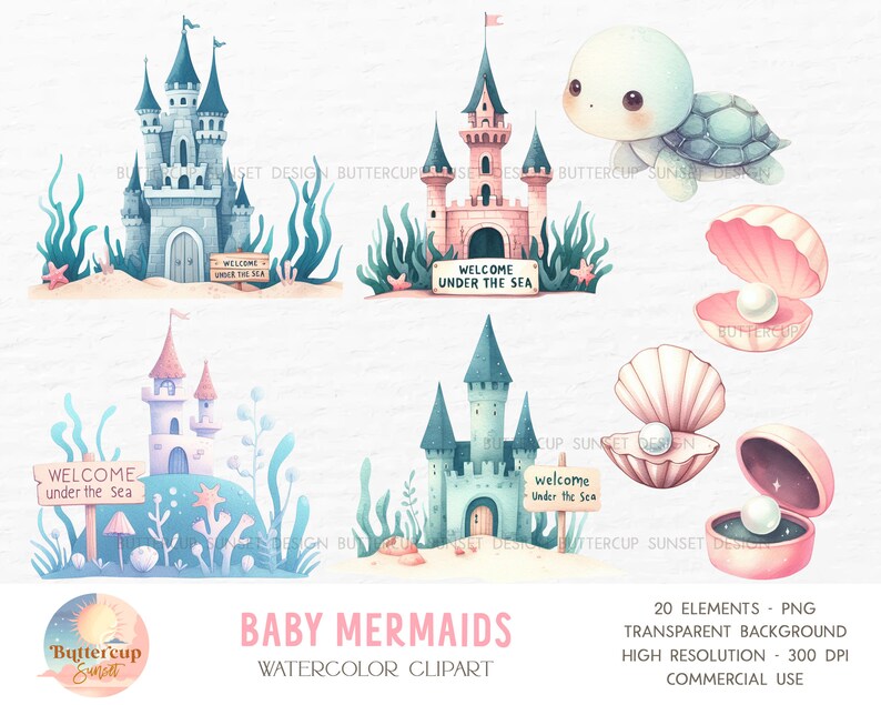 Baby Mermaids Clipart: Mermaid Tails Pastel Under the Sea Baby Shower ...