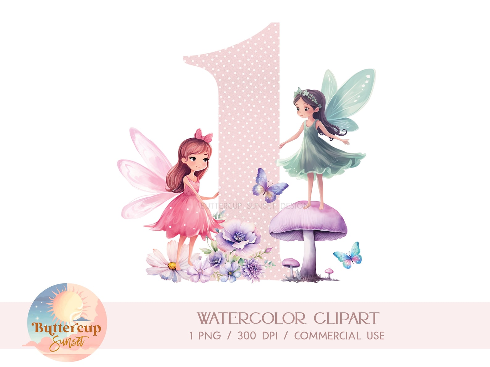 Fairy One Watercolor Clipart PNG Digital Download Fairy First Birthday ...