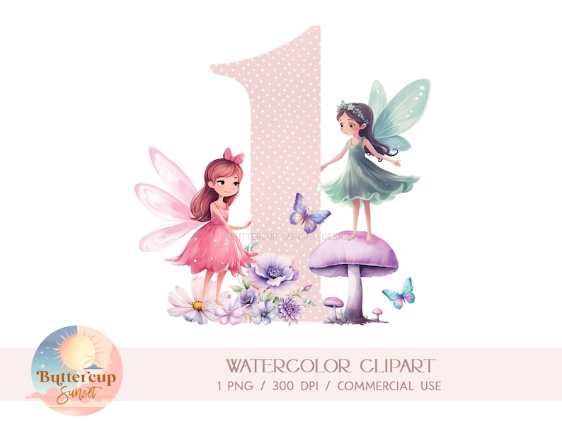 Fairy One Watercolor Clipart PNG Digital Download Fairy First Birthday ...