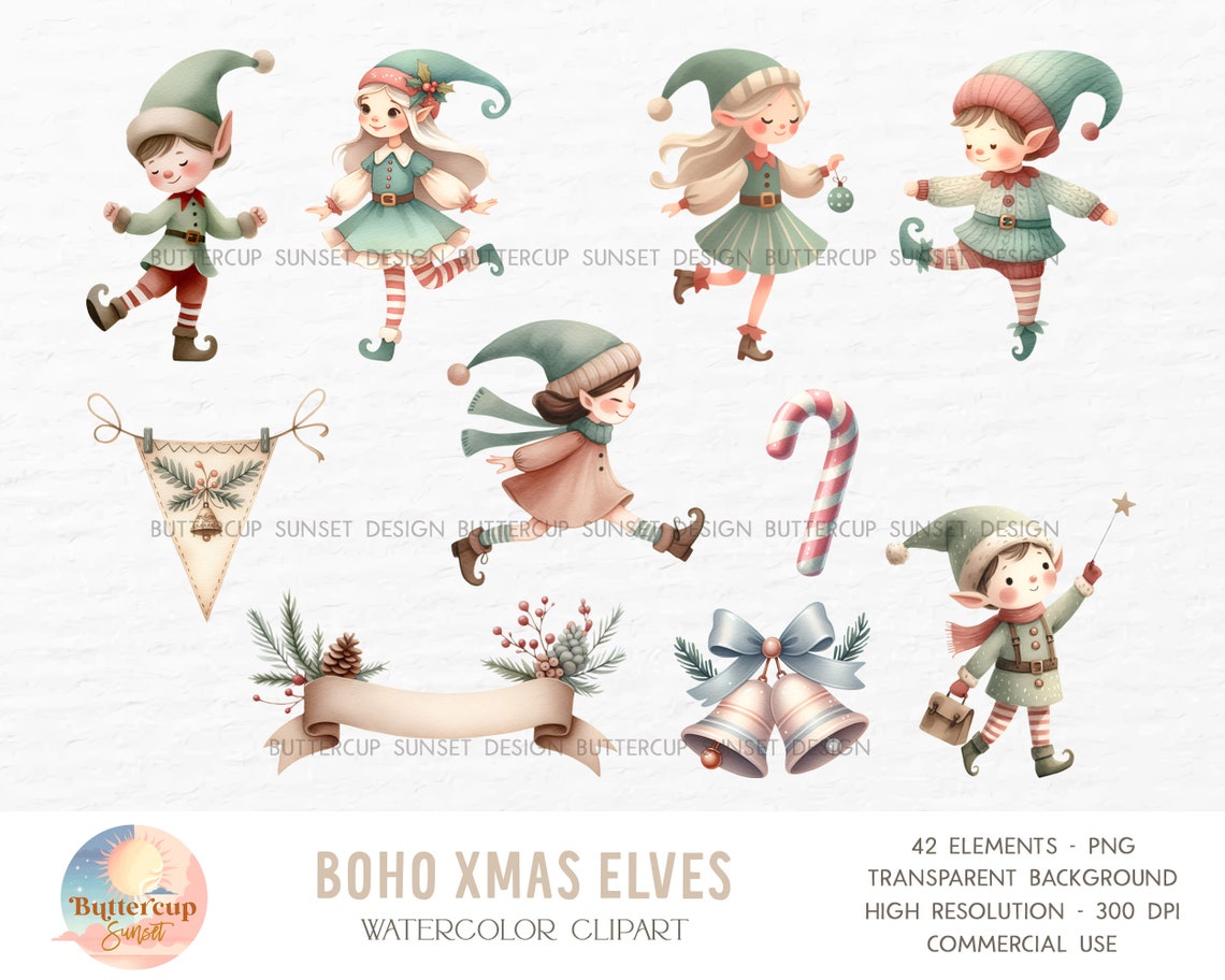 Boho Christmas Elves Clipart: Boho Elf Letters Gingerbread House Xmas ...