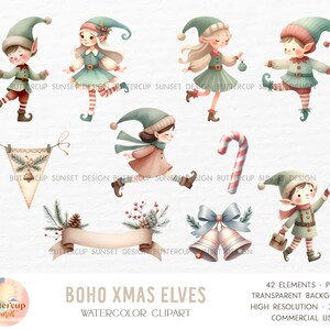 42 Boho Christmas Elves Watercolor Clipart PNG Digital Download | Boho ...