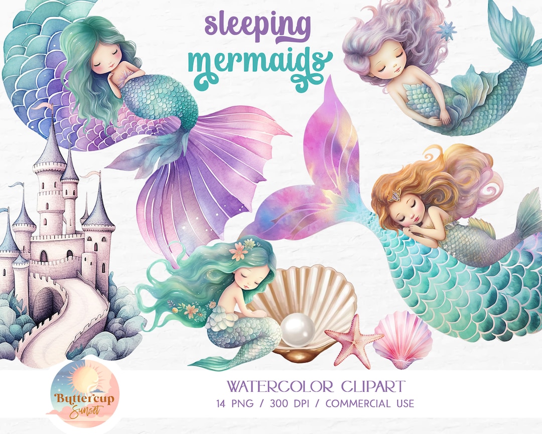 Sleeping Mermaids Clipart: Under the Sea Mermaid Tails Undersea ...
