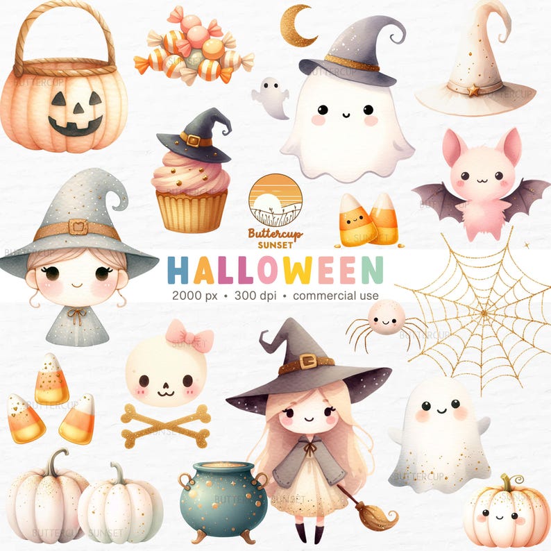 Spooky Halloween Clipart: Pumpkin Ghost Candy Corn Witch Halloween ...