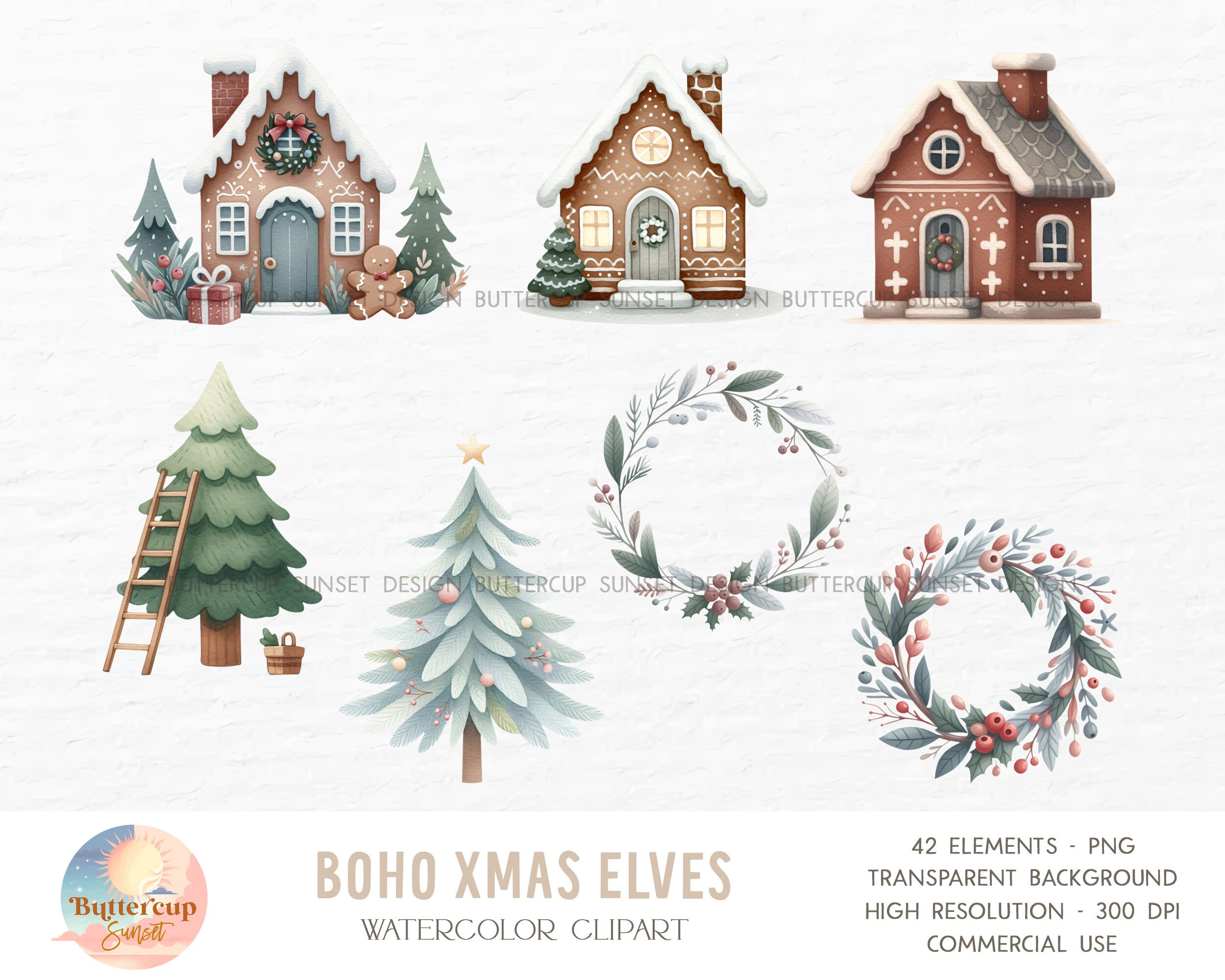 Boho Christmas Elves Clipart: Boho Elf Letters Gingerbread House Xmas ...