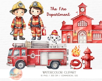 31 Fire Department Watercolor Clipart PNG Fire Station Fireman Fire ...