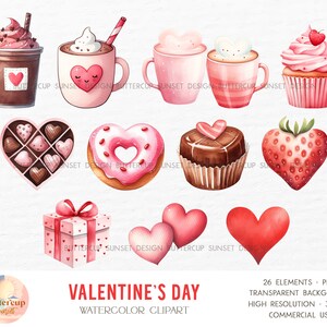 26 Valentine's Day Favorites Watercolor Clipart PNG Digital Download ...