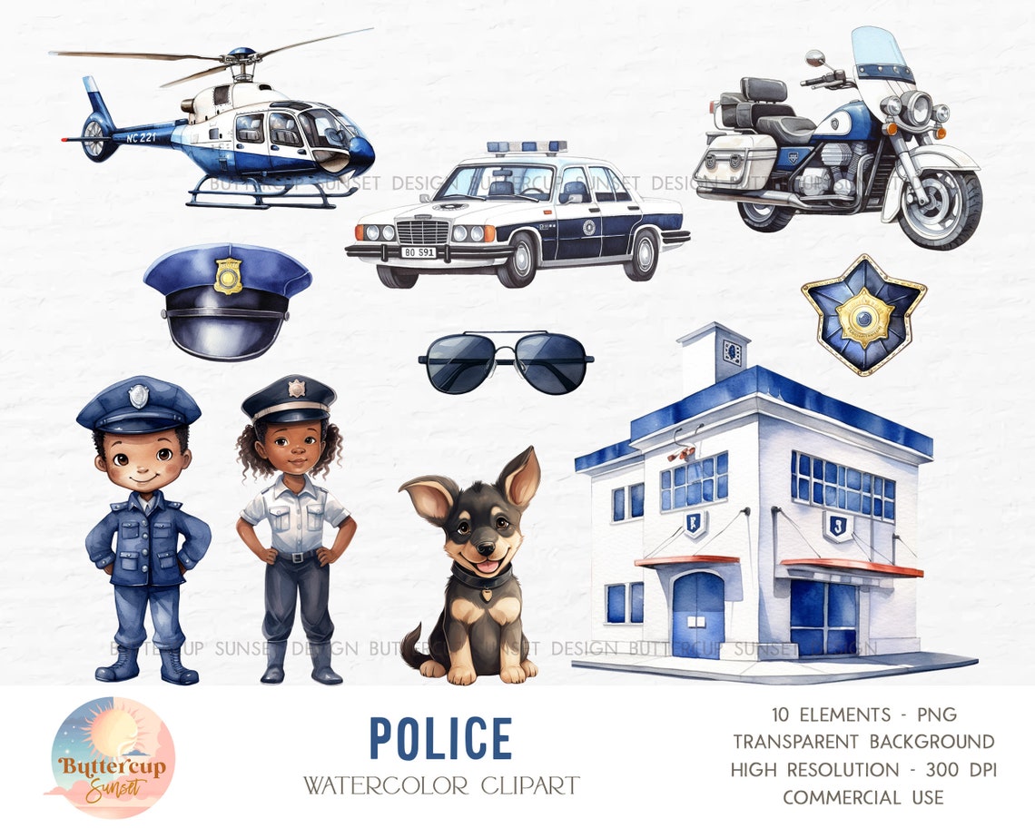 10 Police Department Watercolor Clipart PNG Dark Skin Police - Etsy