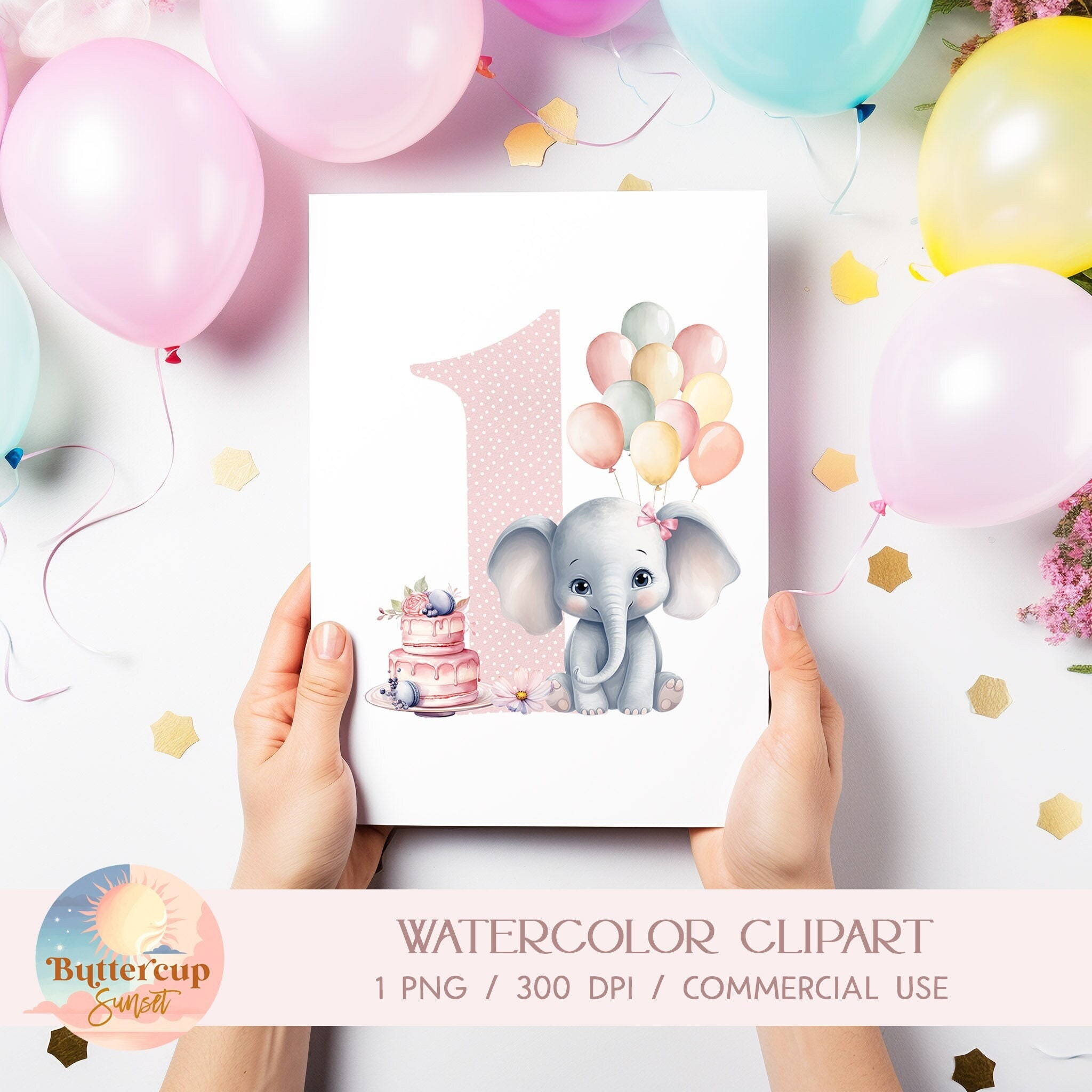 Pink Elephant One Watercolor Clipart PNG Digital Download - Etsy