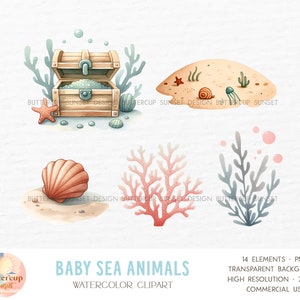 14 Baby Sea Animals Watercolor Clipart PNG Digital Download | Cute ...