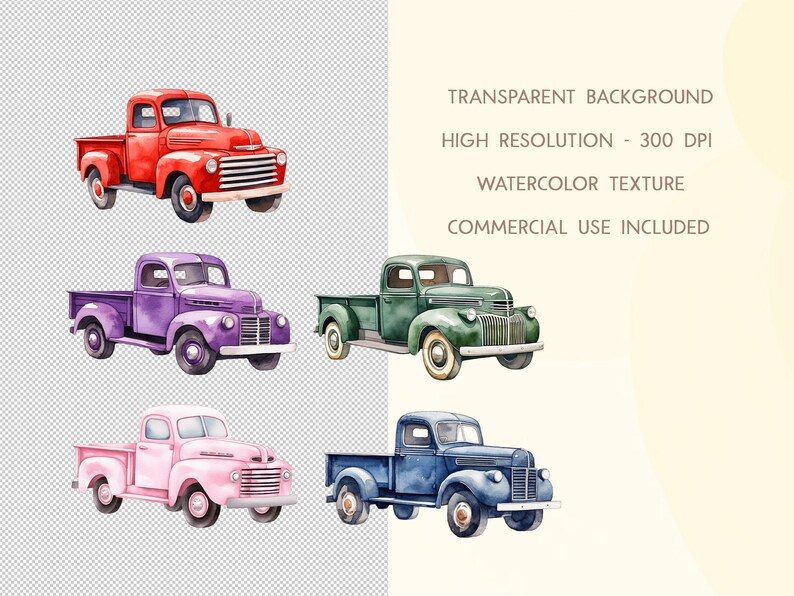 Pickup Trucks Clipart: Vintage Farm Truck Vehicle Party Decor (PNG ...