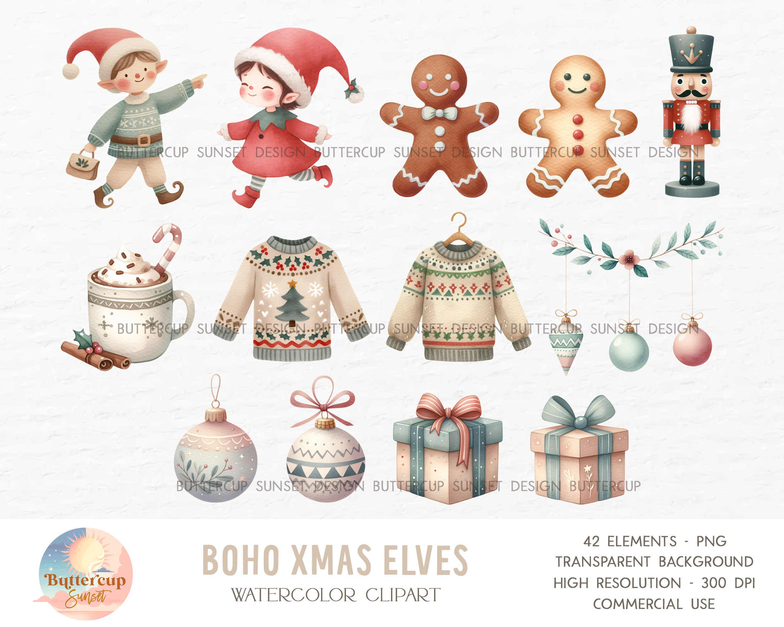 Boho Christmas Elves Clipart: Boho Elf Letters Gingerbread House Xmas ...