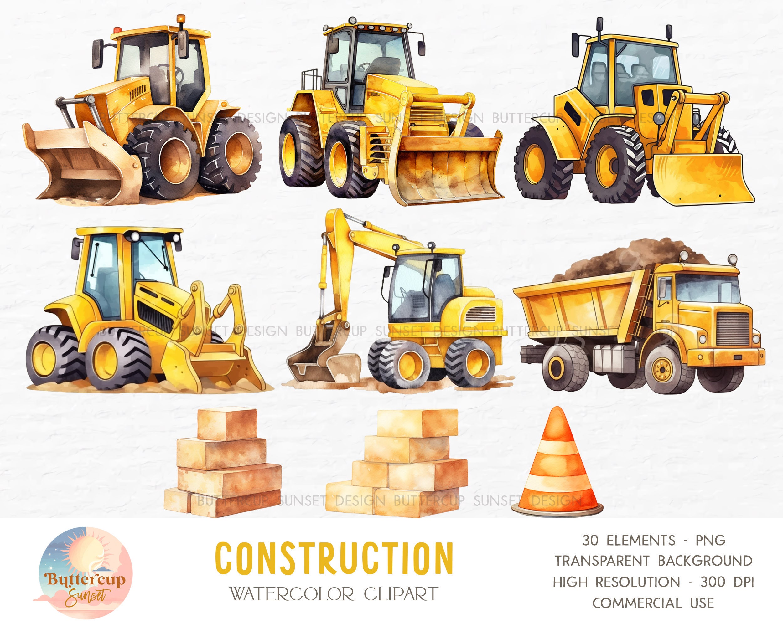 30 Construction Watercolor Clipart PNG Construction Site - Etsy