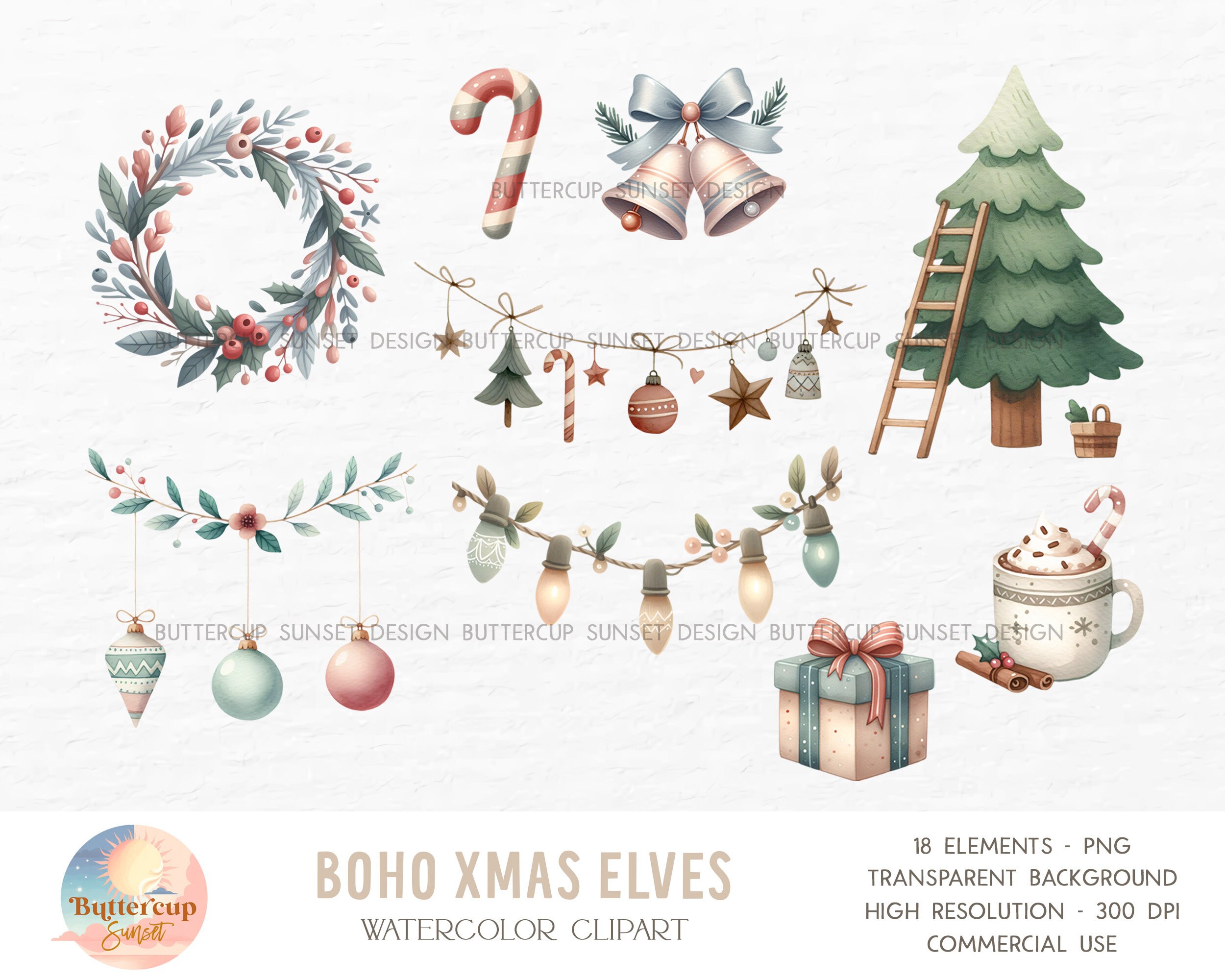 Boho Christmas Elves Clipart: Muted Tones Elf Letters Xmas Tree ...