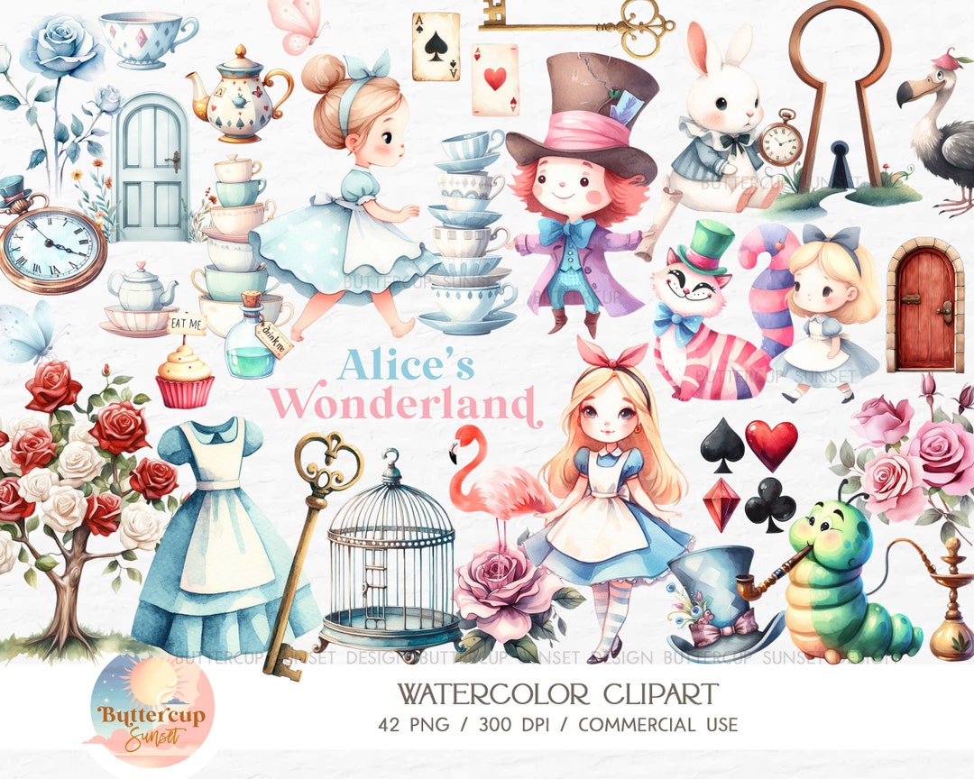42 Alice in Wonderland Watercolor Clipart PNG Digital Download | Cute ...