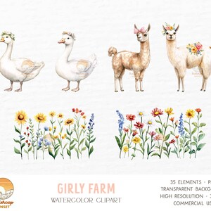 35 Girl Farm Animals Watercolor Clipart PNG Digital Download ...
