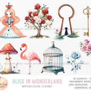 30 Alice in Wonderland Watercolor Clipart PNG Digital Download | Cute ...