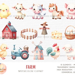 15 Farm Animals Watercolor Clipart PNG Digital Download | Barnyard ...