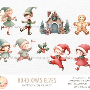 Boho Christmas Elves Clipart: Muted Tones Elf Letters Xmas Tree ...