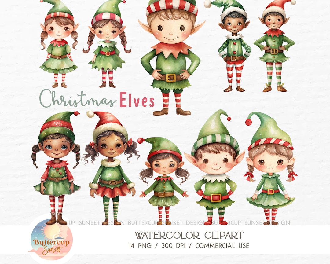 Christmas Elves Clipart: Xmas Elf Letters Boy & Girl Dark Skin Elves ...