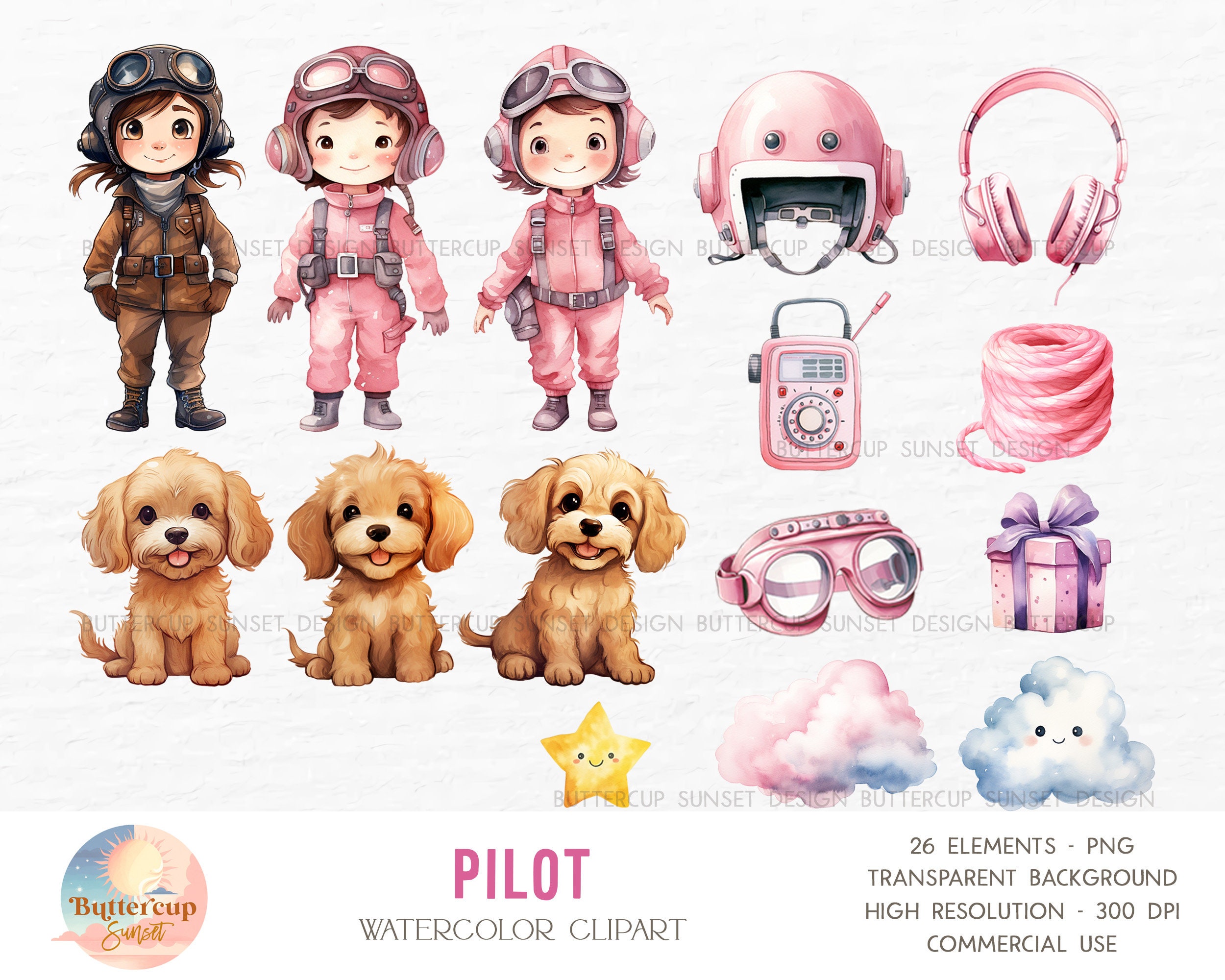 26 Pink Pilot Watercolor Clipart PNG Pink Pilot Helicopter Girl Pilot ...