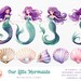 30 Little Mermaids Watercolor Clipart PNG Digital Download Mermaid ...