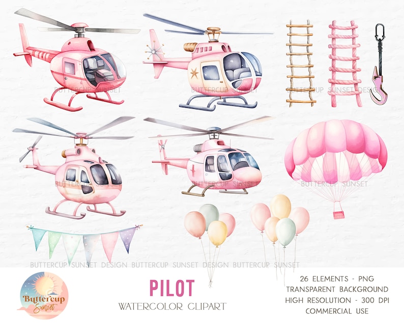 26 Pink Pilot Watercolor Clipart PNG Pink Pilot Helicopter Girl Pilot ...