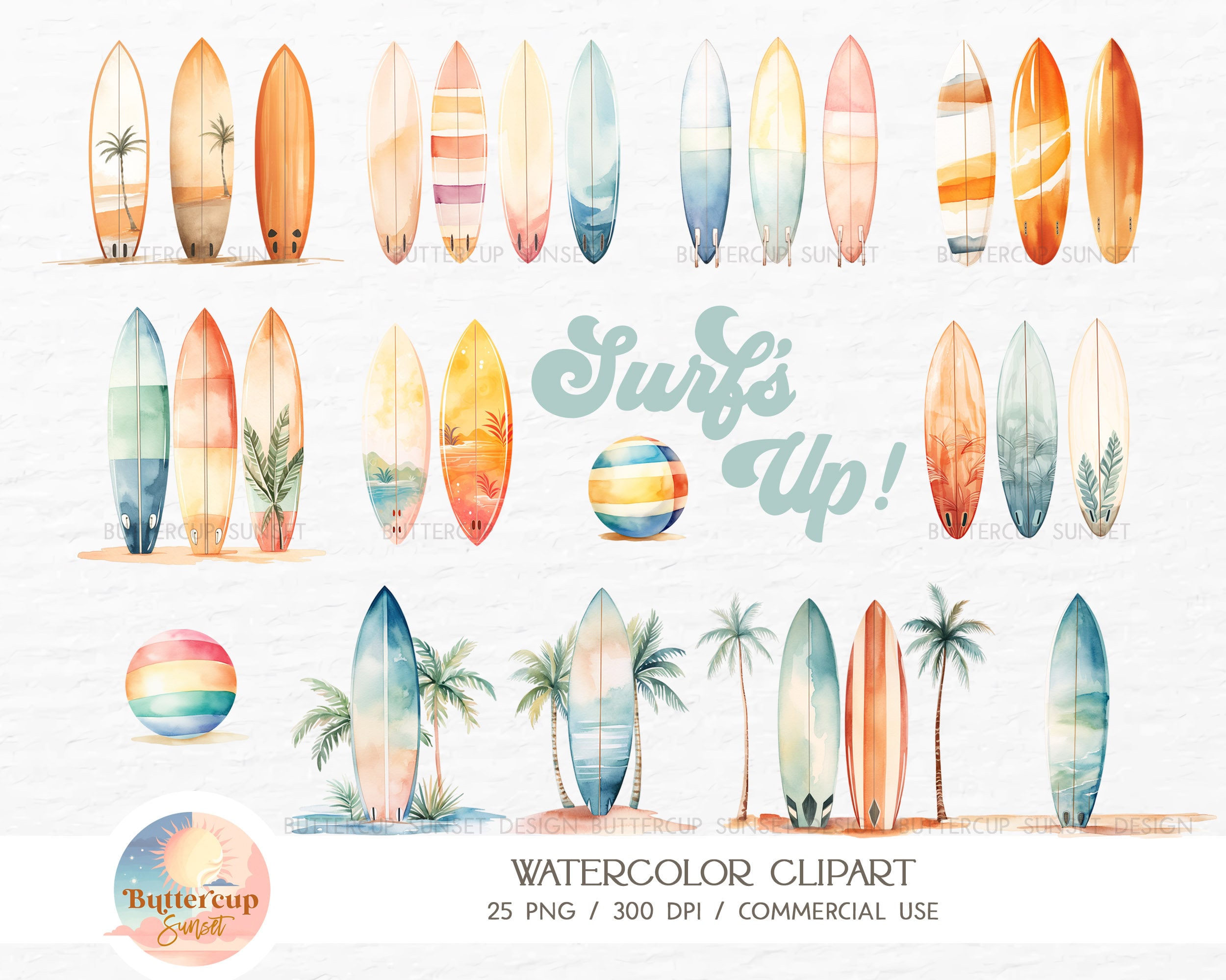 25 Surf's up Surfing Surfboard Watercolor Clipart PNG - Etsy Australia