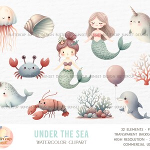 32 Under the Sea Animals Watercolor Clipart PNG Digital Download | Cute ...